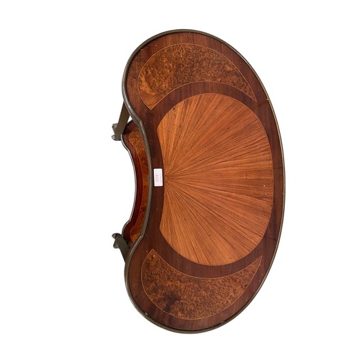 French kidney shaped side table with under shelf with inlaid burr ...