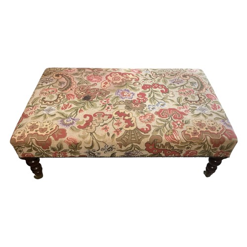 Victorian oblong upholstered stool on turned legs to brass castors 101 ...