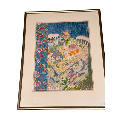 Eric Luke (XX-XXI) Flowers on a coloured cloth. Pastel on paper in a ...