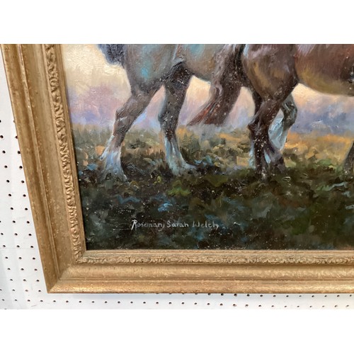 Rosemary Poppy Welch, boy on horses, framed, signed lower left. 60cm x 74cm