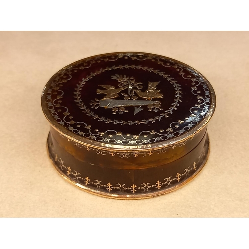FRENCH TORTOISE SHELL SNUFF BOX WITH GOLD & SILVER INLAY