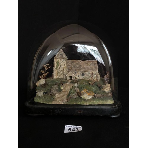 MID VICTORIAN MODEL OF BIDBOROUGH CHURCH UNDER GLASS DOME