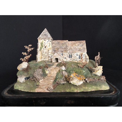 MID VICTORIAN MODEL OF BIDBOROUGH CHURCH UNDER GLASS DOME
