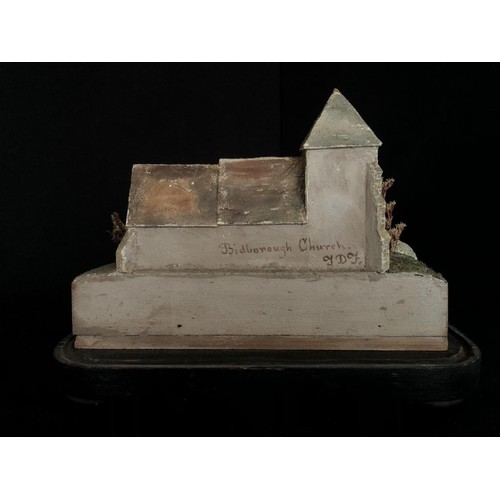 MID VICTORIAN MODEL OF BIDBOROUGH CHURCH UNDER GLASS DOME