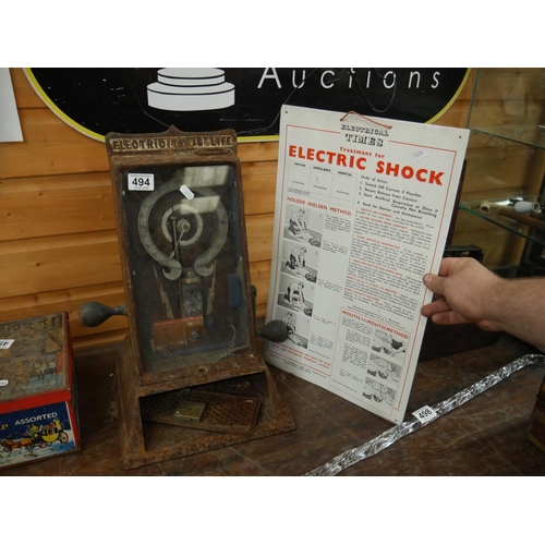 ANTIQUE ELECTRIC SHOCK MACHINE & SIGN