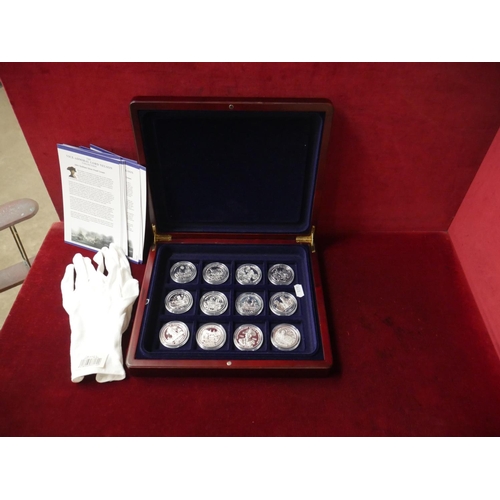 SET OF 12 SILVER LORD NELSON COINS IN CASE WITH CERTIFICATES