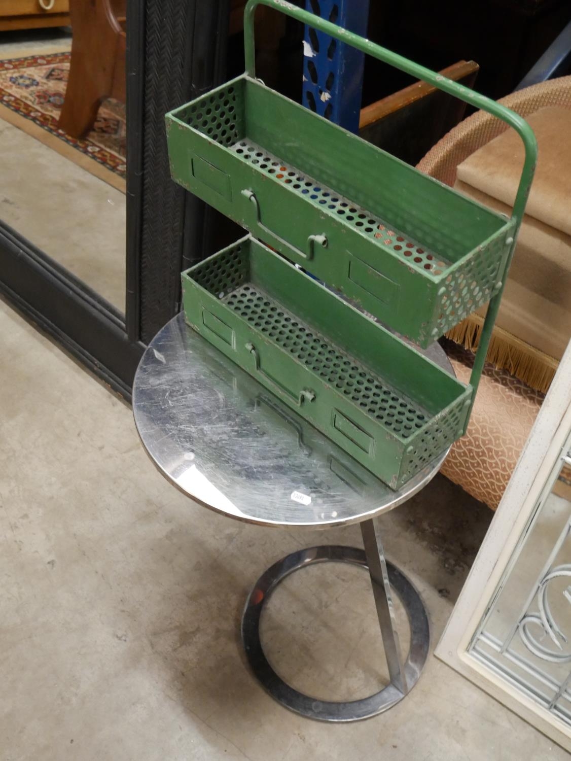 TABLE AND METAL STORAGE TRAY