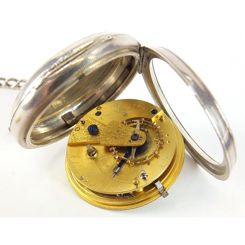 Adam Burdess, gentlemen's silver open face pocket watch on a graduated ...