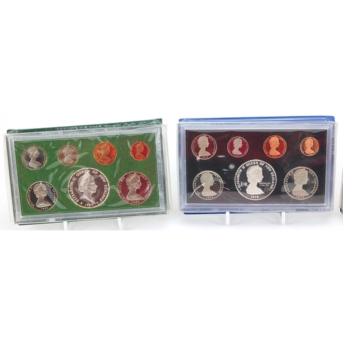 Four New Zealand proof coin sets each with silver dollars, comprising ...
