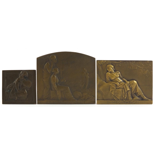 Henri Dropsy, three French Art Nouveau patinated bronze plaques ...