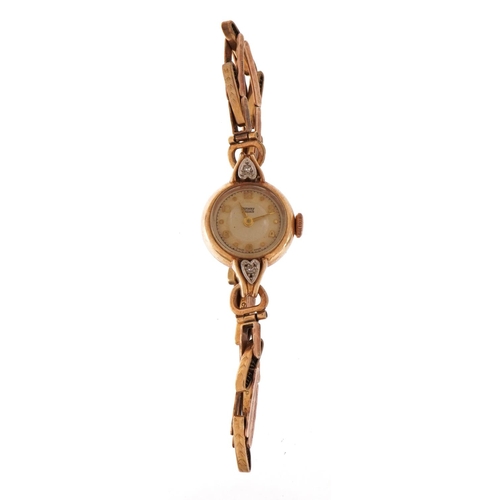 Rotary, ladies 9ct gold wristwatch set with two diamonds, with 9ct gold ...