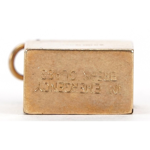 9ct gold emergency ten shilling note charm, 1.4cm wide, 2.7g