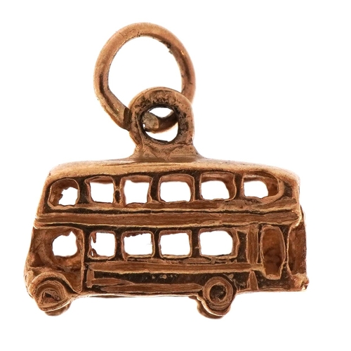 9ct gold double decker bus charm, 1.3cm wide, 1.1g
