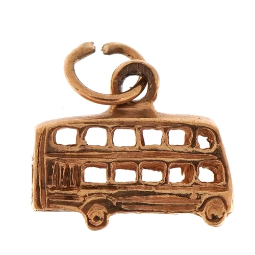 9ct gold double decker bus charm, 1.3cm wide, 1.1g