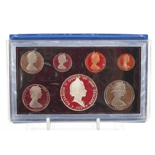 Four New Zealand proof coin sets each with silver dollars, comprising ...