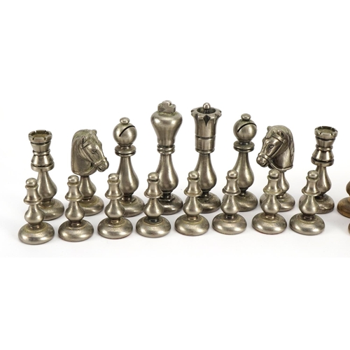 Italian cast metal chess set, the largest piece 7cm high