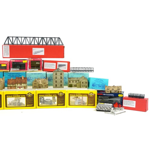 Collection of N gauge model railway trackside buildings and accessories ...