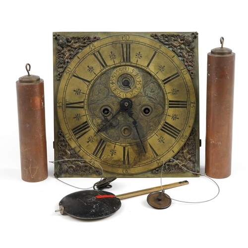 19th century brass longcase clock movement with weights and pendulum ...