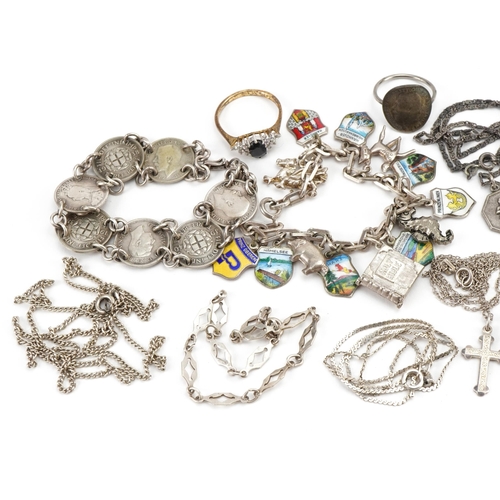 Silver and white metal jewellery including enamelled shield souvenir ...