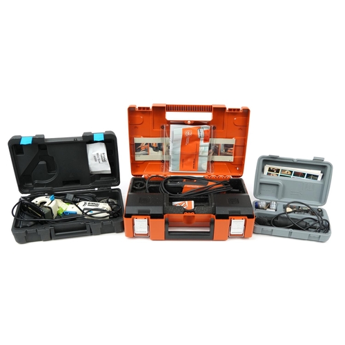 Three power tools with cases comprising Fein Multi Master, Mac Allister ...