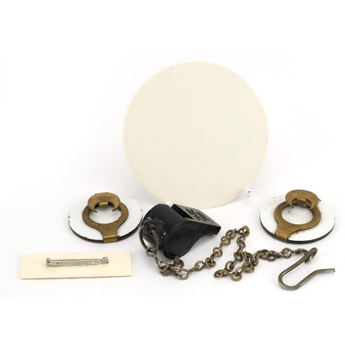 Bus collectables including two Public Service Vehicle Conductor badges ...