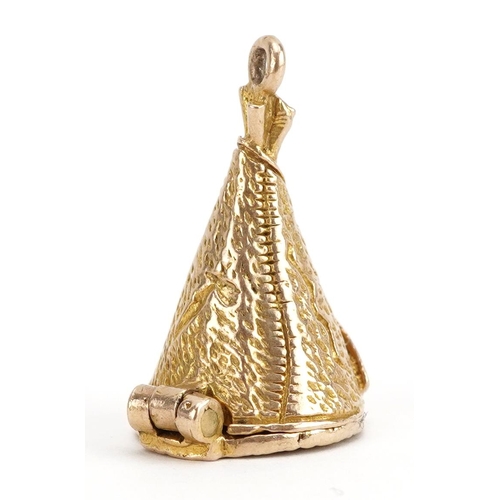 9ct gold wigwam tent charm opening to reveal a Red Indian figure, 2.1cm ...