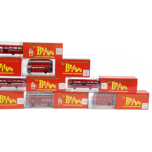 Ten Britbus limited edition 1:76 scale diecast model buses with cases