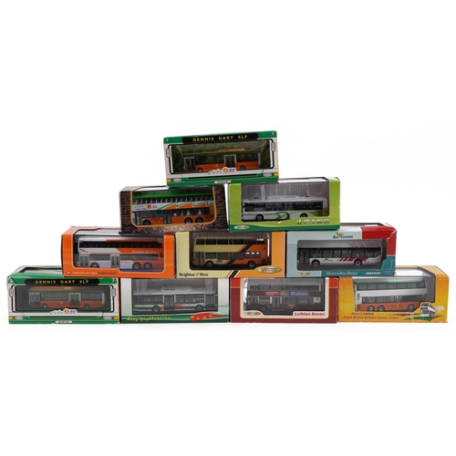 Ten 1:76 scale diecast model buses with boxes including Creative Master ...