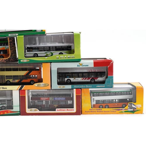 Ten 1:76 scale diecast model buses with boxes including Creative Master ...