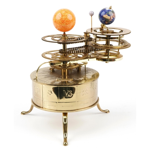 French brass astrology interest brass solar system design clock, 34cm high
