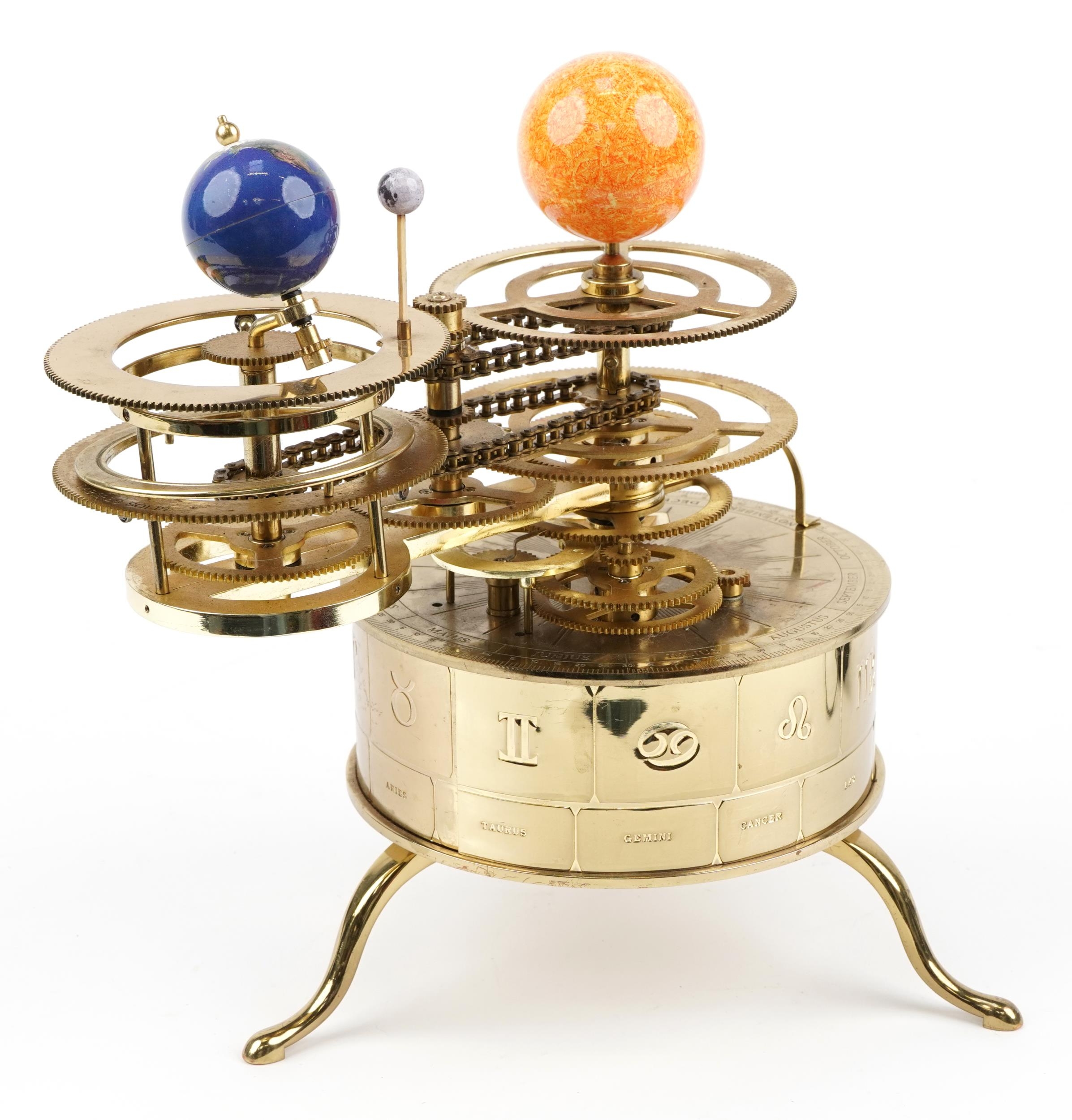 French brass astrology interest brass solar system design clock, 34cm high