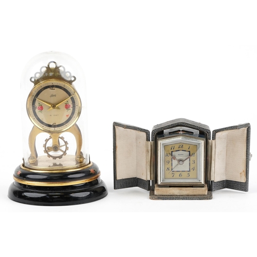 Two clocks comprising an Art Deco Bayard travel clock with fitted case ...