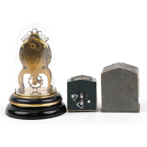 Two clocks comprising an Art Deco Bayard travel clock with fitted case ...