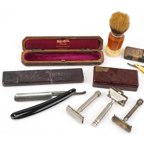 Sundry items including cutthroat razors, oak Mappin & Webb silk and ...
