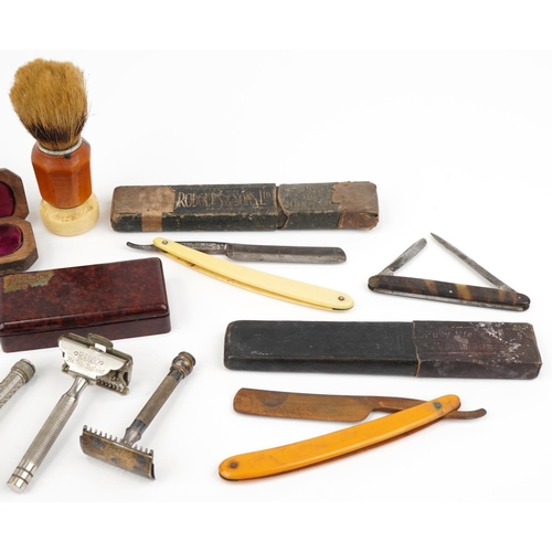 Sundry items including cutthroat razors, oak Mappin & Webb silk and ...