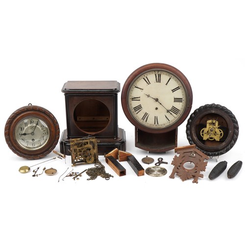 Clocks, parts and cases including a drop dial wall clock and Black ...