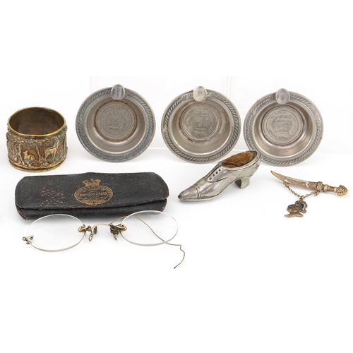 19th century and later sundry items including three white metal dishes ...