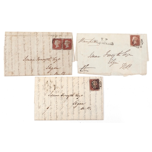 Three Victorian postal covers with Penny Red stamps addressed to Isaac ...