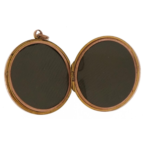 Art Deco style 9ct rose gold engine turned locket, 2.7cm in diameter, 5.7g