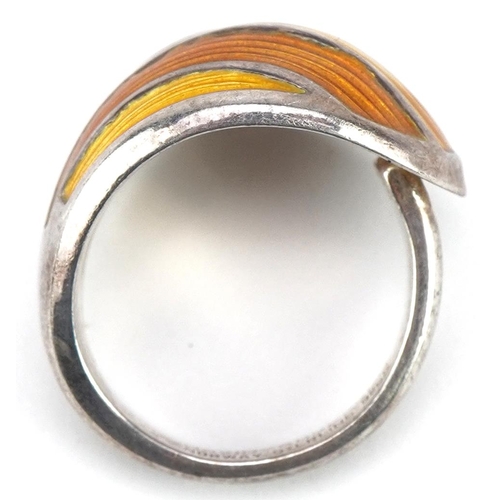 David Andersen, Norwegian 925S sterling silver and orange guilloche ...