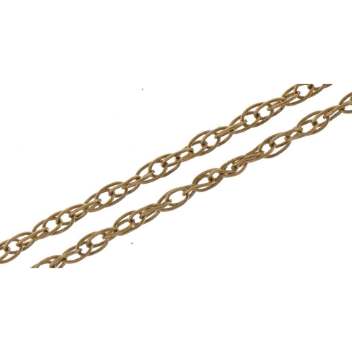 9ct gold fine chain link necklace, 44cm in length, 0.6g