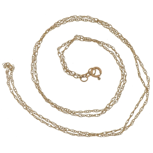 9ct gold fine chain link necklace, 44cm in length, 0.6g
