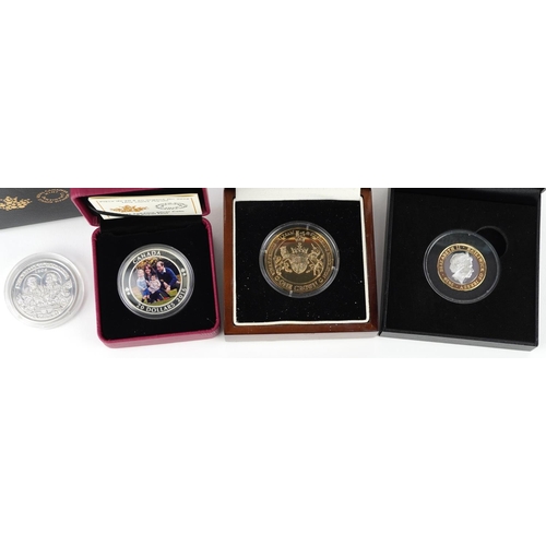 Four silver proof coins including 2005 Nelson and Napoleon crown, 2011 ...
