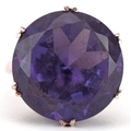 Large 9ct gold blue/purple stone ring, tests as a sapphire, the stone ...