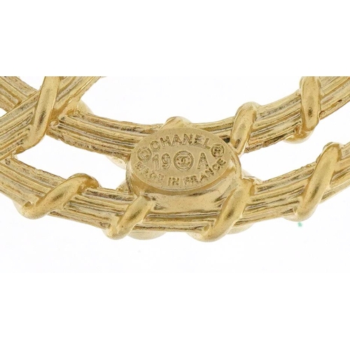 Chanel, vintage Chanel monogram brooch with box set with clear stones ...