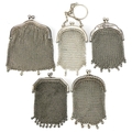 Five 1920s/30s white metal chain mail coin purses including a French ...