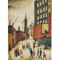 After L. S. Lowry - Figures in a street, late 20th century oil on board ...
