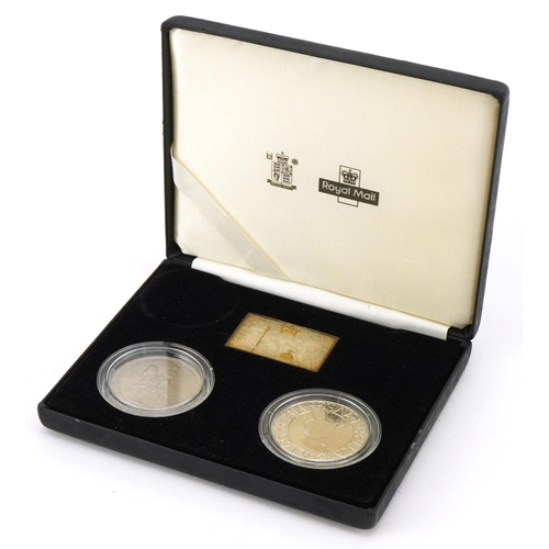 A Royal Mail Coronation Anniversary ingot and crown set with ...