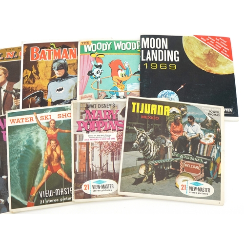 A collection of vintage View Master slides in packets including Woody ...