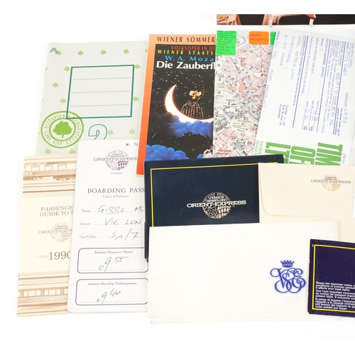 A collection of 1990s Orient Express railway memorabilia.
